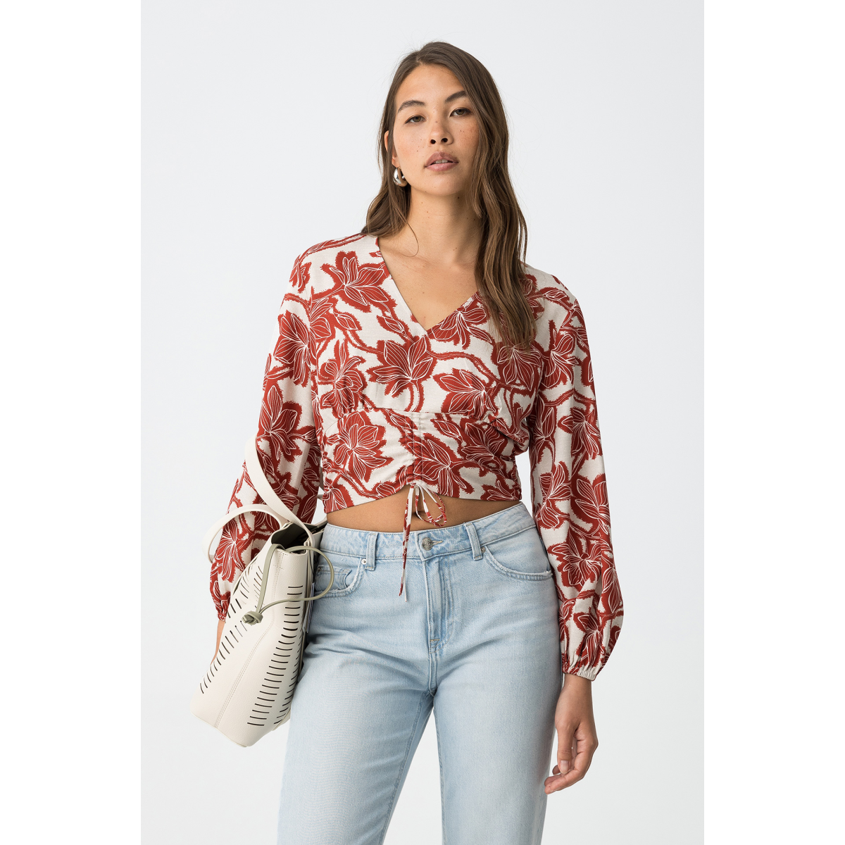 Printed Cross-Over Blouse with Bow - 10061097_447 - Tiffosi
