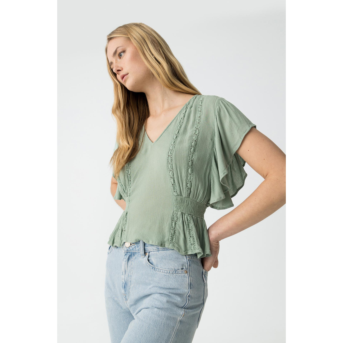 Blusa con Volantes y Encaje - 10061113_846 | Tiffosi