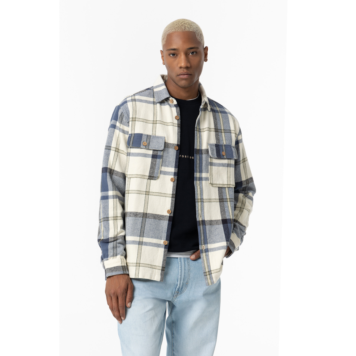 Checkered Corded Twill Overshirt - 10056875_790 | Tiffosi